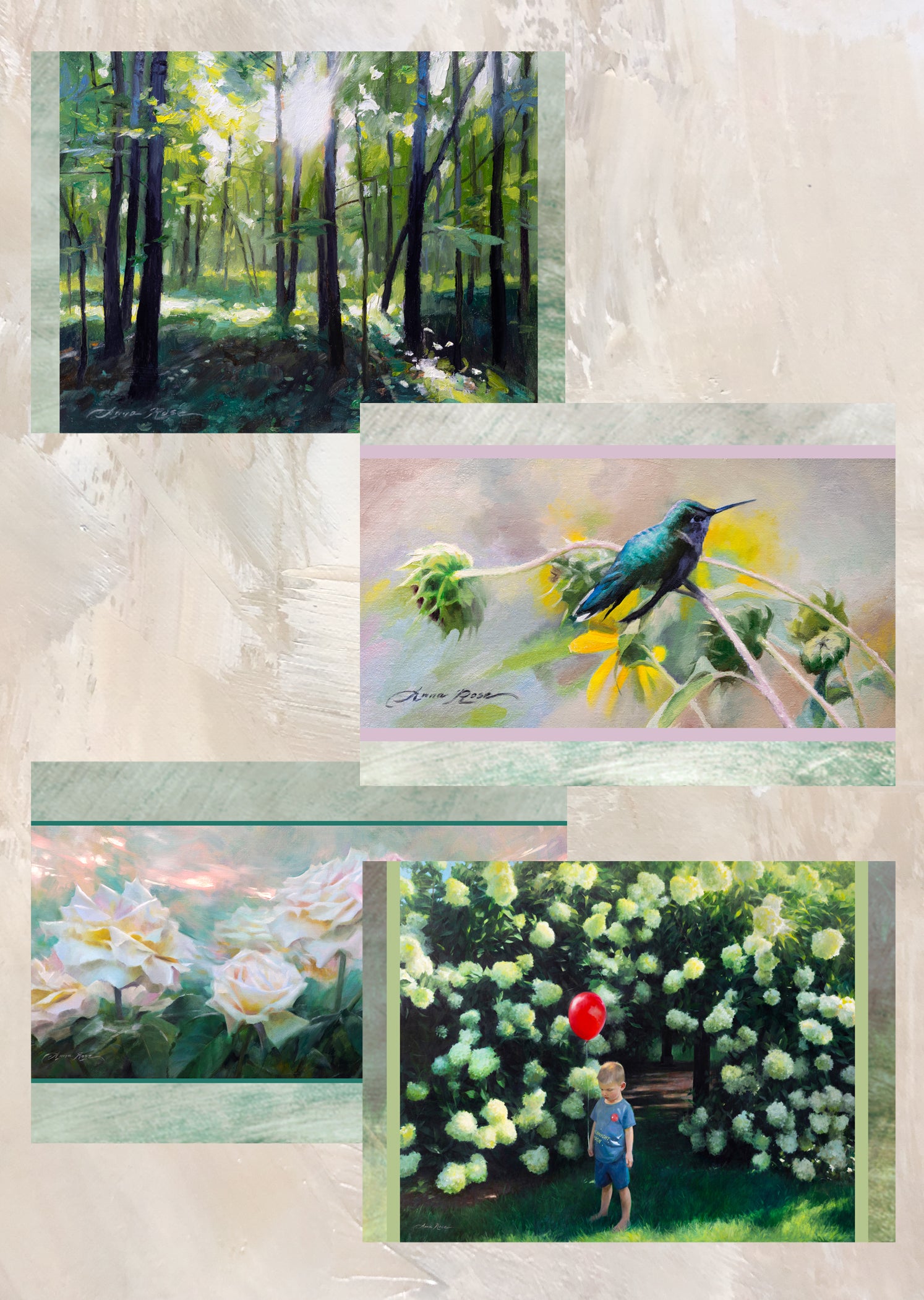 Set of 8 A7 (5x7") Luscious Greens Blank Greeting Cards with White Env – Artwork by Anna Rose